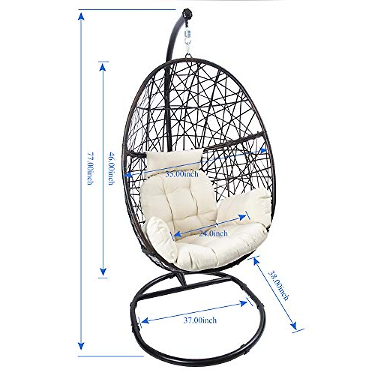LUCKYBERRY Outdoor Wicker Tear Drop Hanging Egg Chair Color Cushion Beige