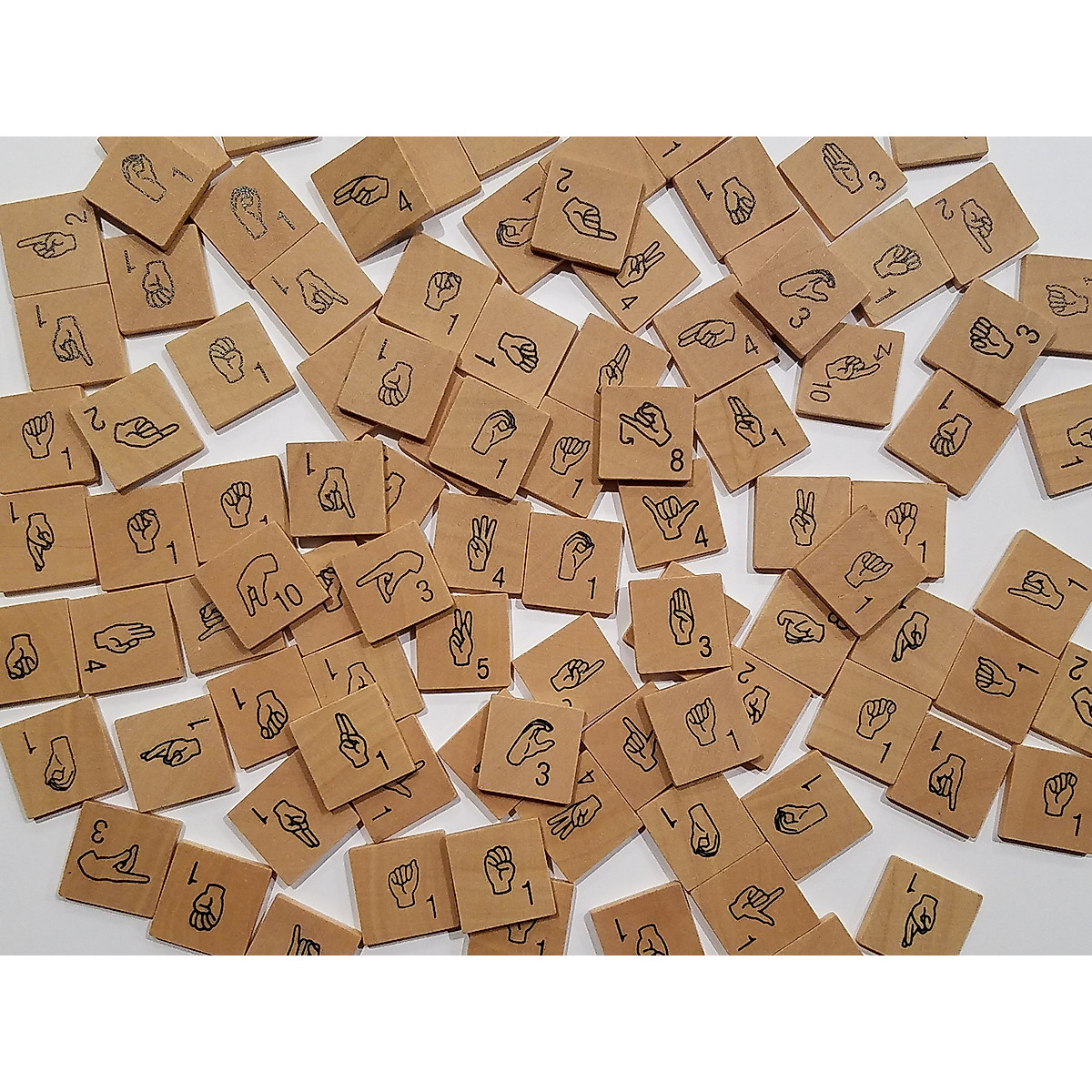 Iconoglyph American Sign Language Game Tiles | ASL Alphabet, Wood Letter Tiles - Learn ASL While Having Fun!