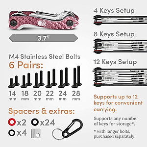 AmazinGizmo Folding Key Holder & Key Organizer Keychain - House & Car Compact Pink Slim Multi Key Chain with Pocket Clip & Carabiner - up to 12 Keys & More