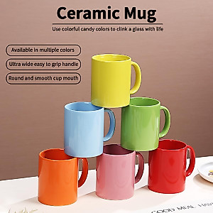 Evanda Coffee Mugs Set of 6 Pieces 12oz, Ceramic Cups with Handle for Latte, Hot Tea, Cappuccino, Mocha, Cocoa, Milk, Dishwasher Safe, Mutil Colors