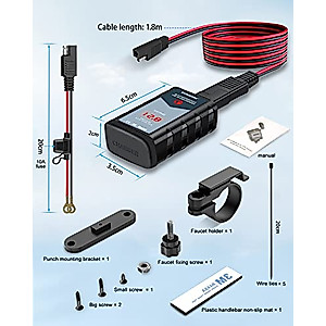 EXTRACTME 6.8A Motorcycle USB Charger, Quick Charge 3.0 Dual USB Motorcycle Phone Charger with Voltmeter & ON/Off Switch, Waterproof Motorcycle Accessories SAE to USB Adapter