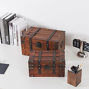 Soul & Lane Marquise Wooden Chest Duo - Elegant Wood Storage Trunks with Lids & Vintage Charm (Set of 2), Antique Versatile Organizational Decor for Home & Office