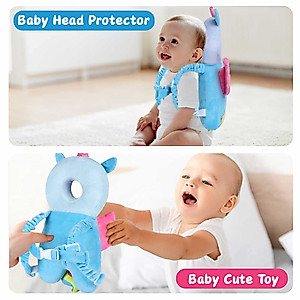 shuangjishan Baby Head Protector & Baby Knee Pads Crawling Adjustable Toddler Head Protection Cushion (Blue Unicorn)