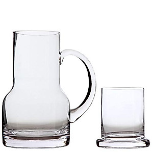 Lily's Home Bedside Night Water Carafe with Tumbler Glass and Handle, Use in Bedroom Bathroom, or Kitchen, Use Cup as Lid, 16 Ounces