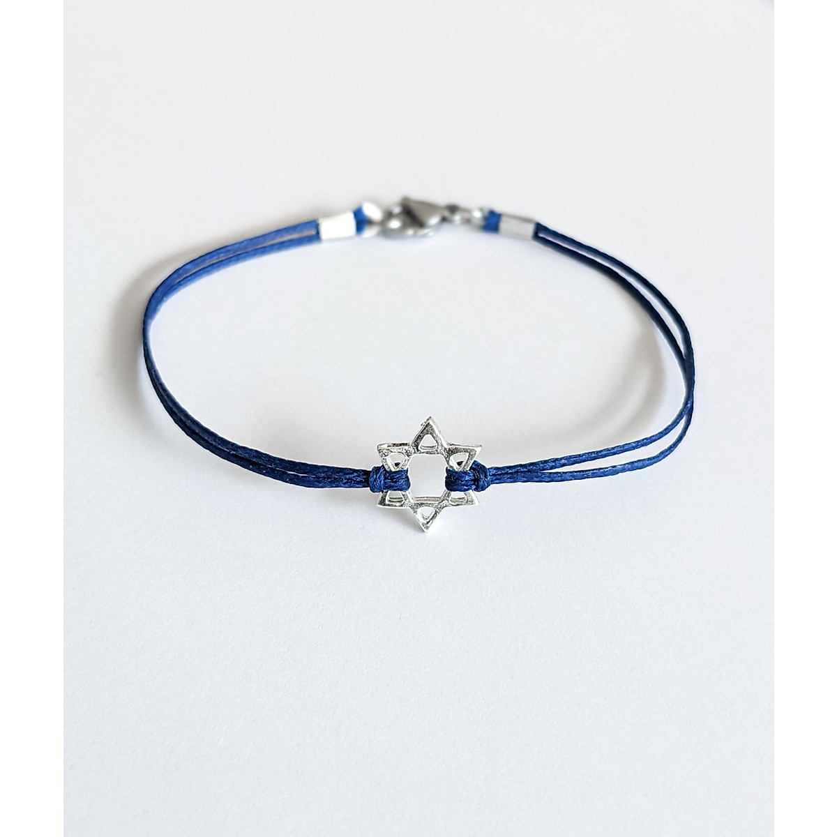 Star of David men's bracelet, silver charm custom gift for him, blue cotton cord bracelet for men, Bar Mitzvah gift, Jewish Hebrew Jewelry from Israel, judaica