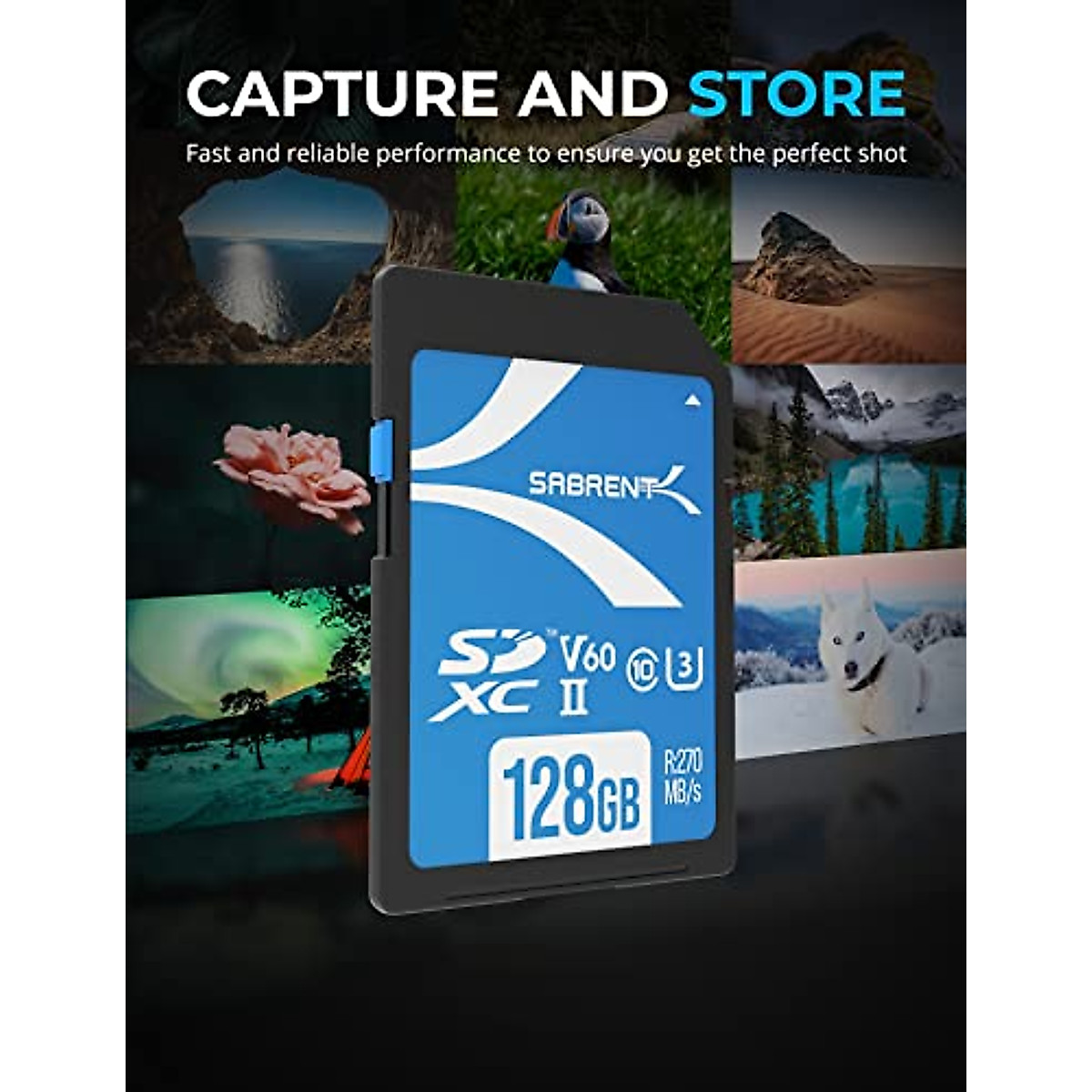 SABRENT Rocket V60 128GB SD UHS-II Memory Card R270MB/s W170MB/s (SD-TL60-128GB)