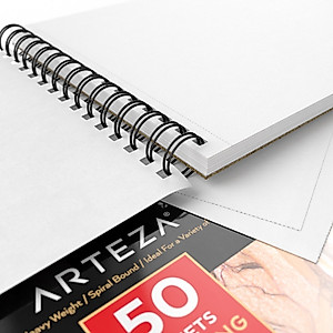 ARTEZA Drawing Paper Pad, 8 x 10 Inches, Pack of 2, 50 Sheets Each, Spiral Bound Artist Drawing Books, Durable Acid Free White Sketch Paper