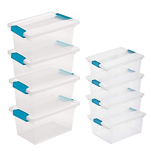 Sterilite Medium Clear Multipurpose Plastic Storage Tote, 4 Pack, and Large Clear Multipurpose Plastic Storage Tote, 4 Pack for Home Organization