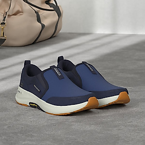 Skechers mens Go Walk Outdoor - Athletic Slip-on Trail Hiking Shoes With Air Cooled Memory Foam Sneaker, Navy/Yellow, 1 11 US