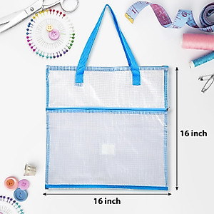 Cosblank 16.1x16.1inches Sew Project Bag Jumbo Sew Quilting Bag for Quilters and Crafter Portable and Organized Craft Storage Mesh Vinyl Zipper Storage Bag for Art Craft and Wearable Craft