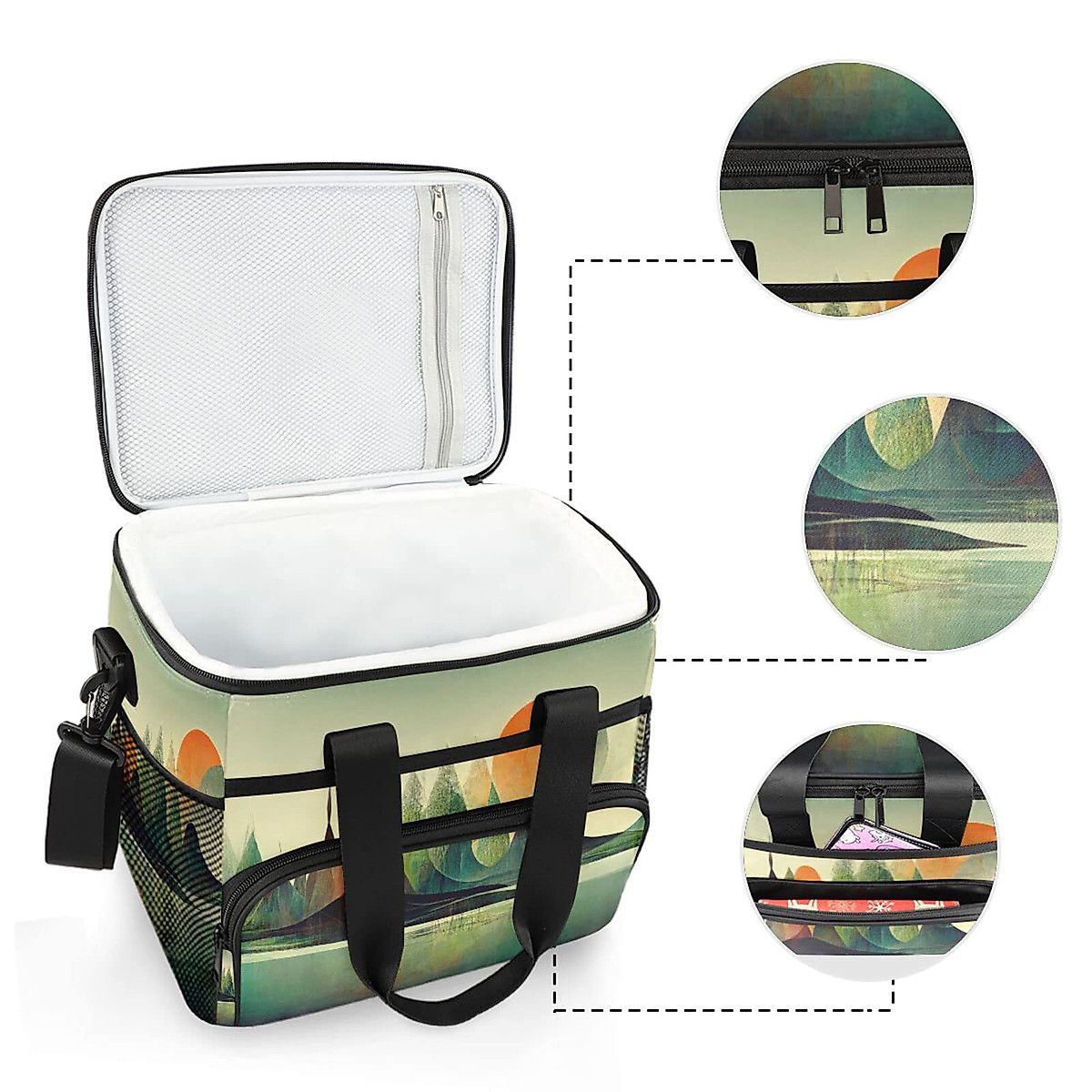 ZENWAWA Abstract Mountain Lake Cooler Bag 24 Cans Insulated Cooler Tote Bag Lunch Box Leak-Proof|Crossbody & Handheld|Keep Cool Up to 12 Hours|Aesthetic Full Print