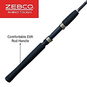 Zebco Rhino Tough Spinning Fishing Rod, 7-Foot 2-Piece Heavy-Duty Cross-Weave Fishing Pole, Comfortable EVA Rod Handle, Heavy-Duty Guides, Stainless Steel D-Frame Tip Guide, Medium Power, Black