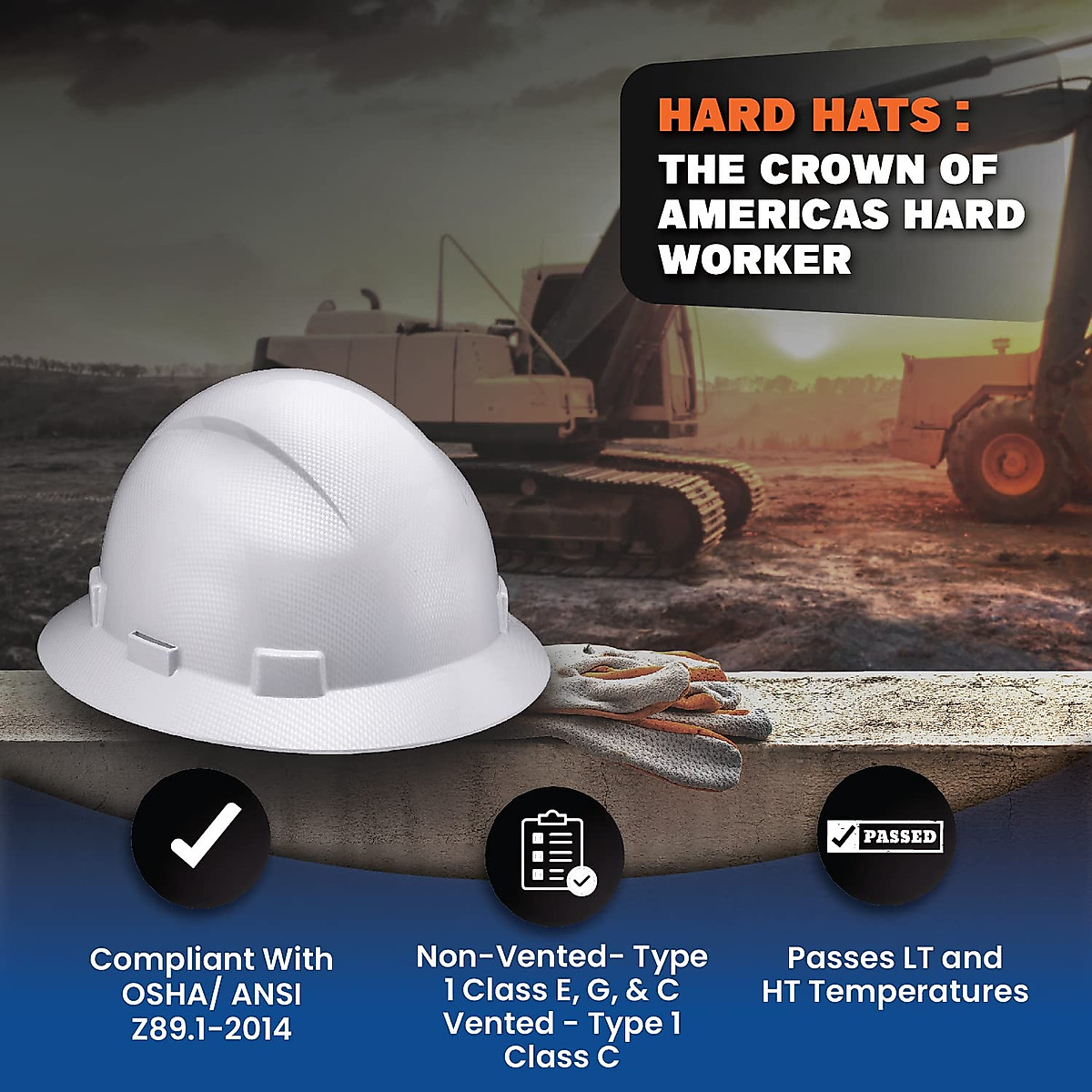 Acerpal Updated Vented Full Brim Hard Hat, Light Grey Carbon Fiber Gloss, Padded, OSHA Construction Safety Approved Hardhats, Hard Hats for Men, Cascos De Construccion Helmet.