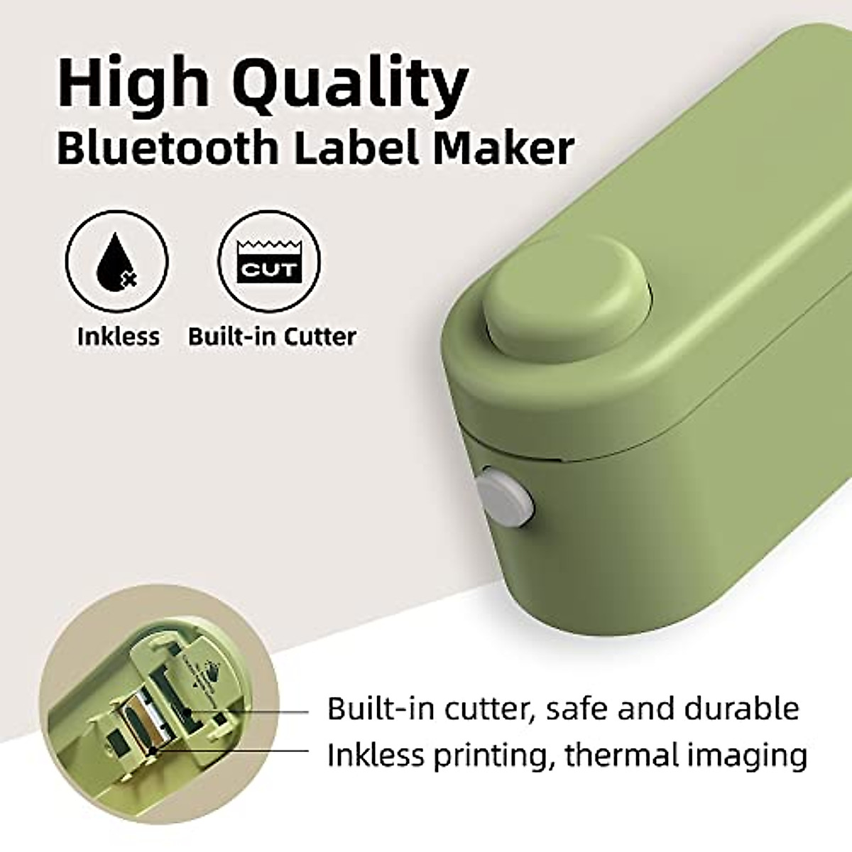 Makeid Label Maker Machine with 3 Tapes (White+ Green+ Transparent) 3/5 inch or 16mm USB Rechargeable Thermal Label Printer for Android iOS Cute Fonts Emoji Stickers Fast and Easy, Green