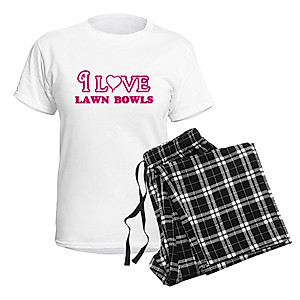 CafePress I Love Lawn Bowls Pajamas Women's Novelty Cotton Pajama Set, Comfortable PJ Sleepwear With Checker Pant