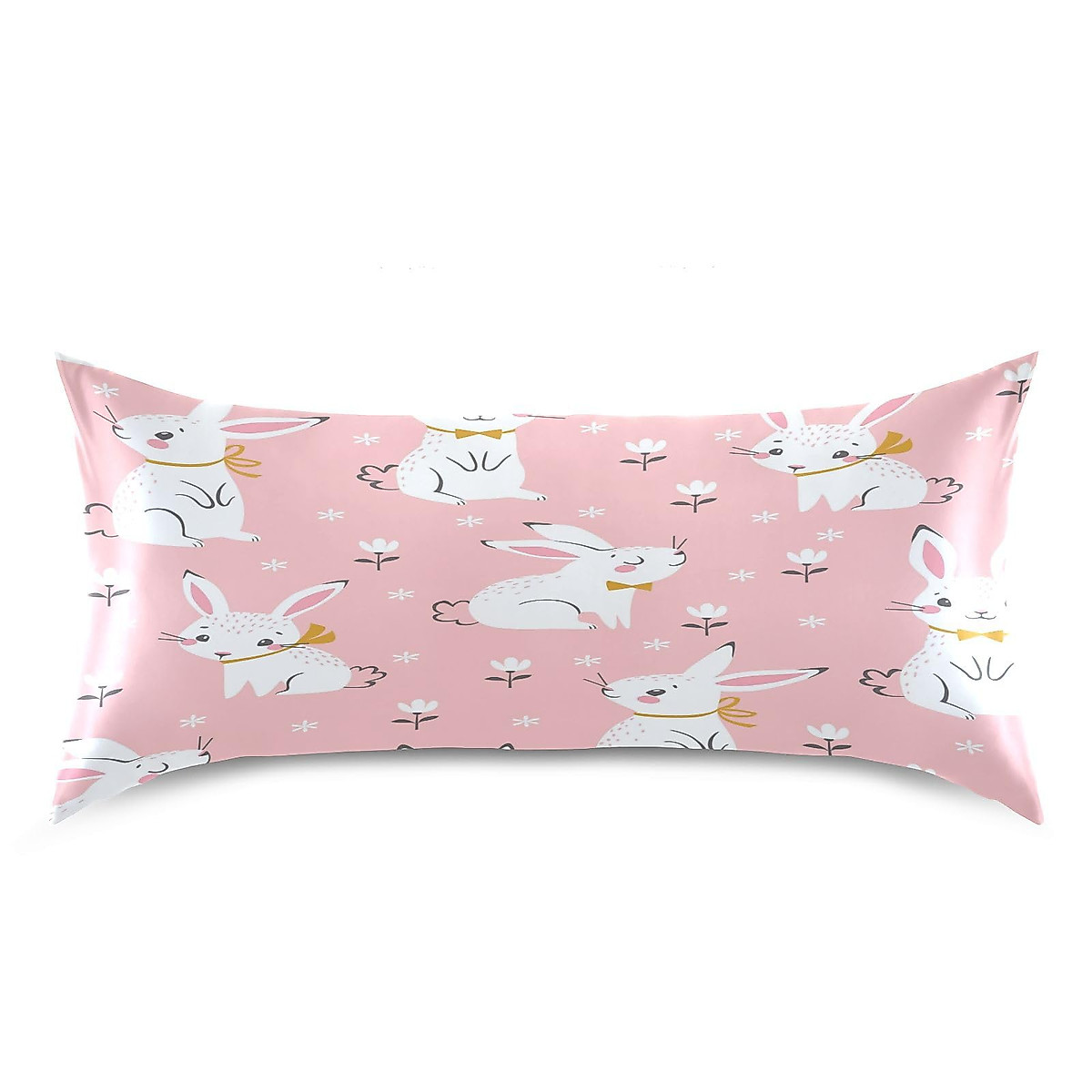 Cute Floral Bunny Satin Pillowcase Silk Pillow Cases for Hair and Skin Slipping Body Pillow Cover with Envelope Closur Standard Size 20x26 Pillowcase Decor for Kids Girls Boys Women