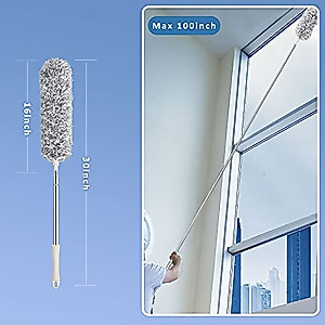 Atopov Microfiber Duster for Cleaning with 100-inch Stainless Steel Extension Pole Extendable Duster Collector Head Bendable, Washable, Lint Free Dusters, Roof，Ceiling Fan, Blinds, Cobwebs