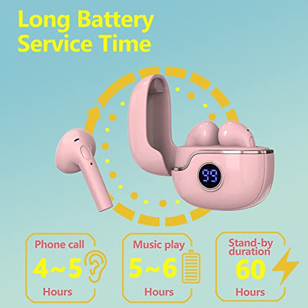 Wireless Ear Buds Bluetooth Headphones with Wireless Charging Case and LED Power Display Touch Control 30 Hrs Playtime Earphones HI-FI Stereo Earbuds with Built-in Mic for iPhone Android Samsung