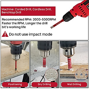 Dry Diamond Drill Bits Set - FOCSTOL 4pcs 6/8/10/12mm Diamond Hole Saw & 1pc 6mm Carbide Drill with Quick Change Hex Shank for Ceramic Porcelain Tile Marble Granite Quartz