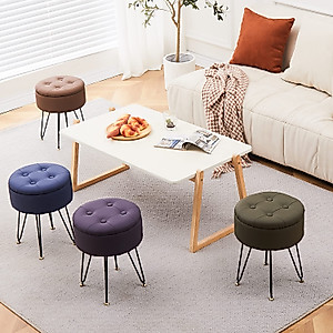 Cpintltr Modern Faux Leather Foot Rest Stool Upholstered Round Storage Ottomans Multipurpose Dressing Stools Luxury Home Decor Ottoman Coffee Table Top Cover Footstool for Couch Entryway Brown