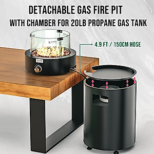 Onlyfire Premium Detachable Fire Pit with Lava Rocks, Glass Wind Guard & Wheels, Smokeless Propane Gas Fireplace with Tank Storage Chamber & 5FT Hose for Patio Backyard Outdoor Restaurant, 24000BTU