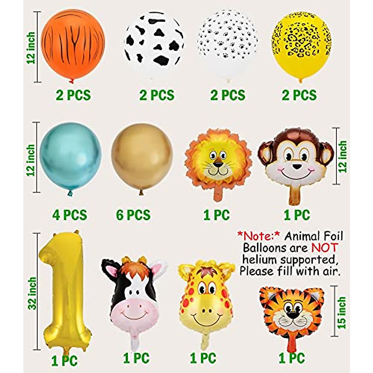 First Birthday Party Jungle Safari Themed 1st Birthday Wild One Party Balloons Decorations Backdrop With Animal Balloons for Kids Boys Girls Party Supplies (1st Safari Theme Birthday)
