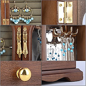 Kendal Wooden Jewelry Box for Women, Solid Jewelry Holder Organizer, Mothers Day Gifts, Wood Jewelry Case with Mirror for Necklaces, Earring, Rings (2 Side Door, Brown)