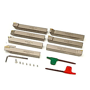 OSCARBIDE Nickel Plated 1/2"Shank Indexable Lathe Turning Holder 7 Pieces/Set,Heavy-Duty CNC Metal Lathe Cutting Tools for Turning Grooving Threading Parting Cut Off Holders Set