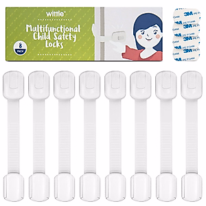 8-Pack Child Safety Cabinet Locks - Adjustable Child Cabinet Locks with 3M Adhesives - White and Clear Baby Locks for Cabinets and Drawers, and More - Easy to Install Baby Proofing Cabinets by Wittle