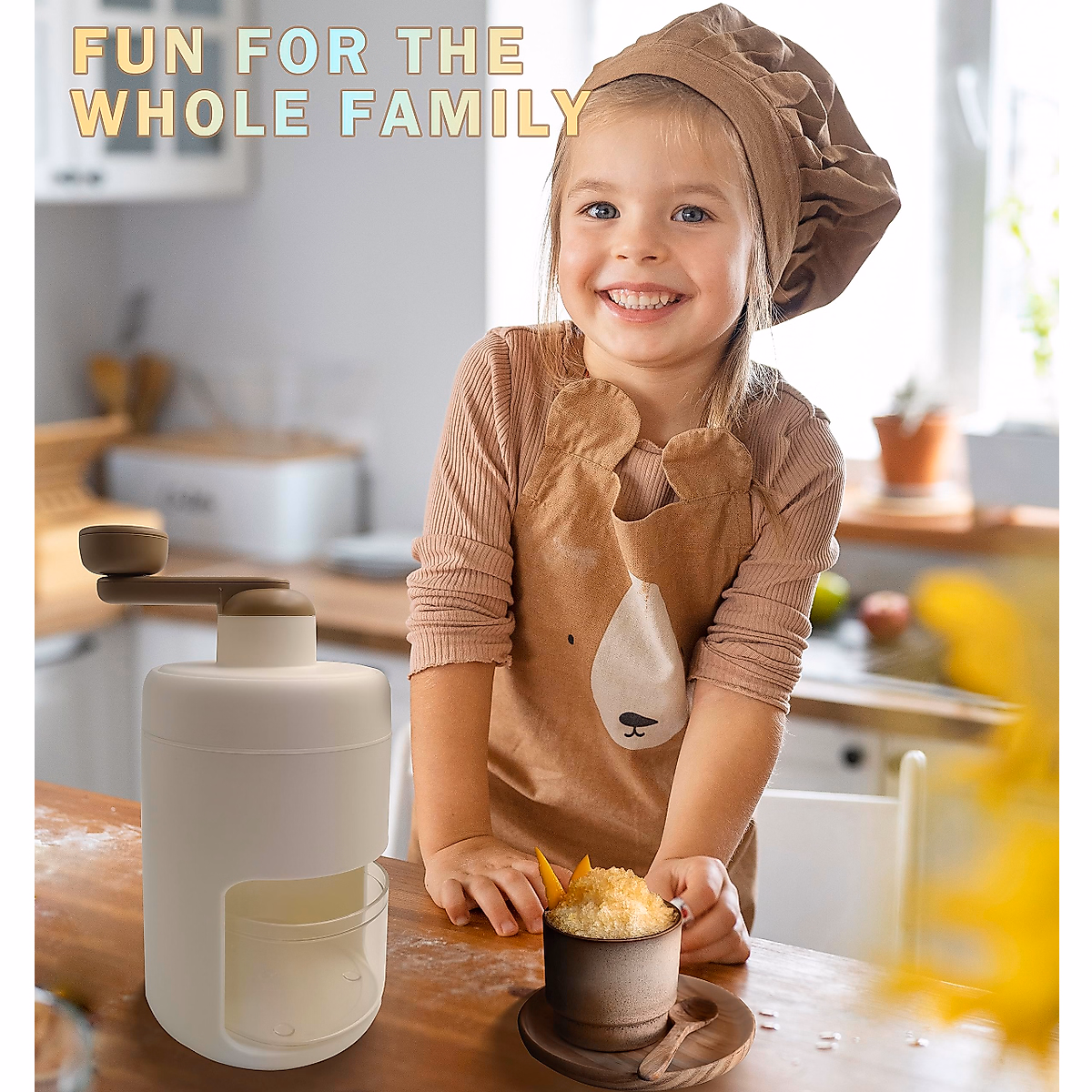 Ice Shaver, snow cone maker, portable crushed shaved ice machine, hand crank,manual ice crusher, small countertop grinder for home use,for kids, free Ice Cube Trays, BPA Free,white