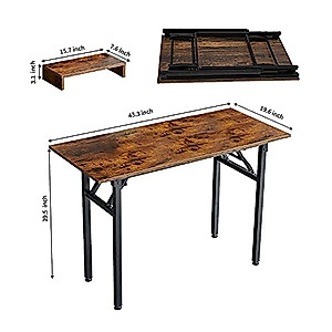 43.3'' Folding Computer Desk with Extra Monitor Stand Riser, Home Office Writing Study Desk Workstation, Folding Computer Tables for Small Places, No Assembly Desk, Rustic Brown