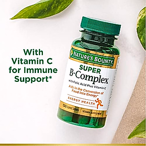 Nature’s Bounty Super B Complex with Vitamin C & Folic Acid, Immune & Energy Support, 150 tablets