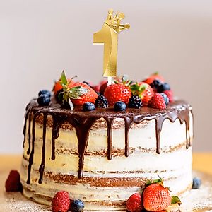 Number 1 Birthday Candles Sparklers Firework, Sparkler Candles for Birthday Cake, 3D Crown Designed Cake Candle Topper Decorations (Gold, 3.15 inch)