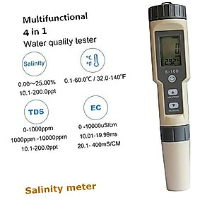 MUCKLILY Water Quality Tester Hydrometers Salt Meter Water Salimeter Automatic Hydrometer Salt Water Gravimeter Tds Water Quality Testing Pen Temperature Tester Light Grey