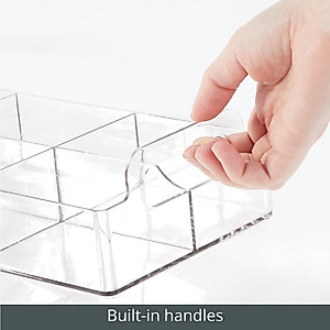 mDesign Compact Plastic Tea Storage Organizer Caddy Tote Bin - 6 Divided Sections, Built-in Handles - Holder for Tea Bags, Packets, Sweeteners and Small Packets, BPA free - Clear