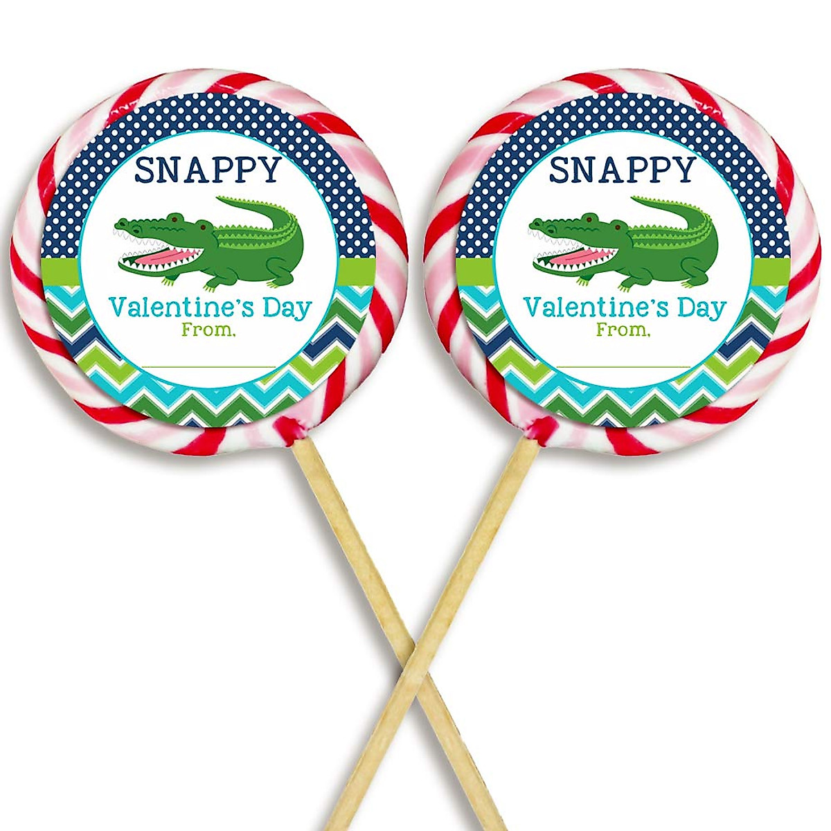 Snappy Alligator Valentine Party Favor Sticker Labels for Boys, 40 2" Party Circle Stickers by AmandaCreation, Great for Classroom Valentines, Envelope Seals, Gifts & Treats