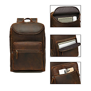 Lannsyne Vintage Genuine Leather 16" Laptop Backpack For Men Hiking Travel Bag Camping Rucksack
