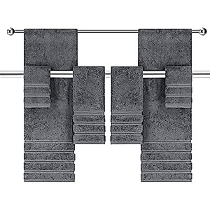 Classic Turkish Towels American Soft Cotton 6 Piece Towel Set - Premium Quality 2 Bath Towels, 2 Hand Towels, 2 Washcloths 100% Cotton USA (Grey)