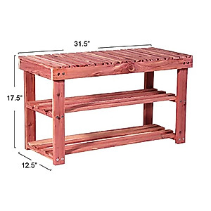 Household Essentials CedarFresh 2-Tier Cedar Shoe Rack and Seat Bench, 31.5"w x 17.5"h x 12.4"d, Red,natural