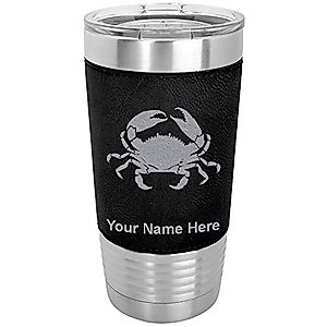 LaserGram 20oz Vacuum Insulated Tumbler Mug, Crab, Personalized Engraving Included (Faux Leather, Black)