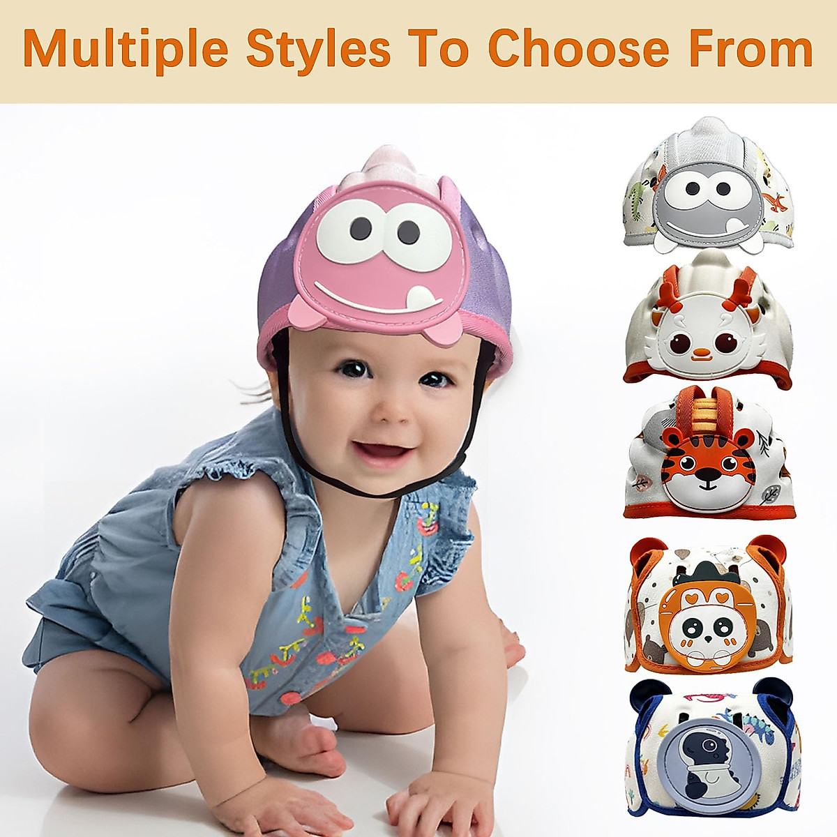 Domayllay Baby Helmet for Crawing Walking,Soft Infant Safety Helmet,Baby Helmet 1-2 Years for Anti-Fall Head Protector,Adjustable, Expandable and Breathable Toddler Walking Helmet,Grey/Purple Pink