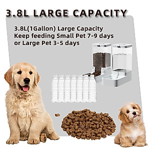 NKECOBJI Gravity Pet Feeder and Water Dispenser Set, Automatic Dog Feeder and Dog Water Dispenser for Dogs Cats Pets Animals Large Capacity(3.8L)
