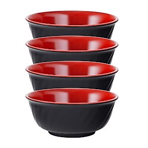 Hinomaru Collection Itamae Tableware Red Black Melamine Large Bowl Series Multi Purpose Ramen Noodles Pho Udon Soba Bowl Home or Restaurant Supply Use (6.75 inch/24 fl oz)