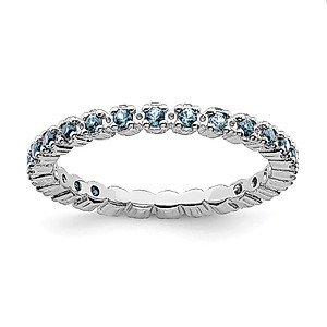 Solid 925 Sterling Silver Stackable Aquamarine Blue March Gemstone Ring Eternity Band Size 5