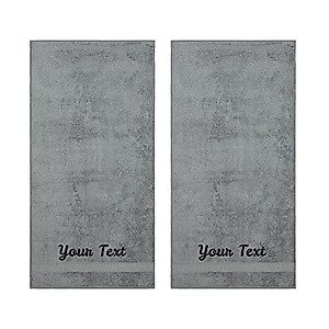 Personalized Towels, Hotel & Spa Quality, Super Soft, Highly Absorbent, 100% Turkish Genuine Cotton Monogrammed 2 Piece Bath Towel Set for Bathroom, Spa, Gym, Shower, Pool, College Dorm, Grey