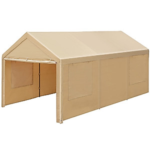Wilrex Carport, 10x20ft Heavy Duty Carport with Removable Sidewalls & Doors, Portable Garage for Auto, Boat Market stall, Car Tent Windows, Canopy Party Wedding, UV Resistant Tarp, Beige