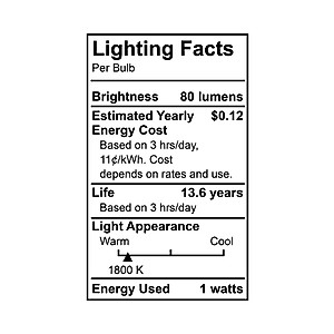Euri Lighting Flickering Flame Bulb, ECA9.5-2120fc, LED CA9.5 Candelabra, E12, 1W (6W Equal), Warm White 1800K, Non-Dim, 80lm, 120° Angle, White Housing, UL Listed, One Count