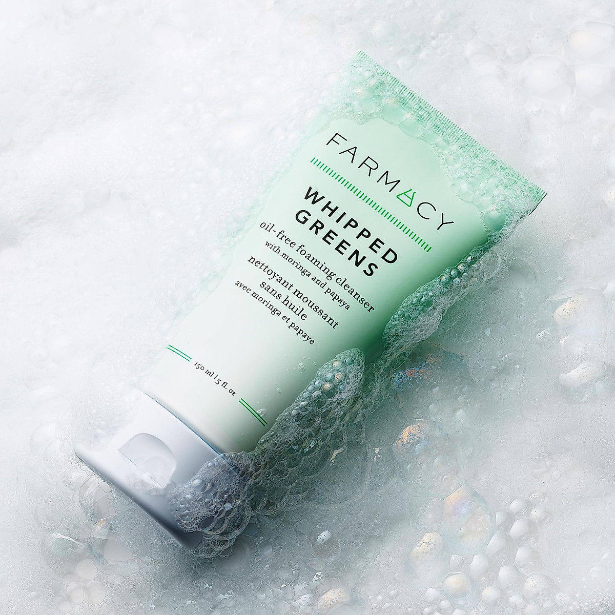 Farmacy Foaming Face Wash for Oily Skin - Whipped Greens Oil-Free Gentle Facial Cleanser + Exfoliator - Infused with Green Clay to Remove Impurities, Control Oil + Maintain Skin Hydration (150ml)