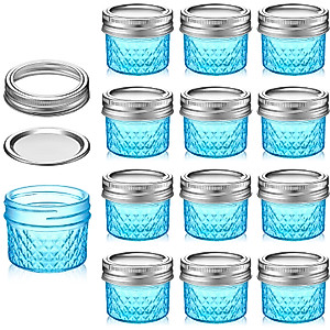 Zhehao 12 Pcs Mason Jars 4 oz with Regular Lids Mini Canning Jelly Honey Jars for Wedding Shower Favors DIY Projects Candle Holding Spice Jam Fruit Smoothie Salad Dressing Ketchup(Light Blue)