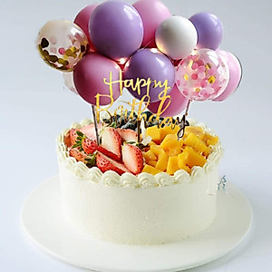 Balloons Cake Toppers, 14PCS Party Balloons and Happy Birthday Cards/Confetti Balloon Birthday Cake Supplies Decorations Set(Purple)